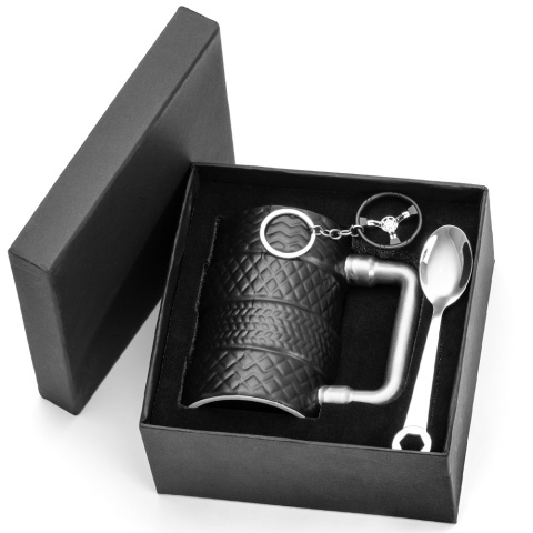 Zestaw Prezent dla kierowcy - kubek opony, łyżeczka klucz i brelok kierownica - Sklep ...